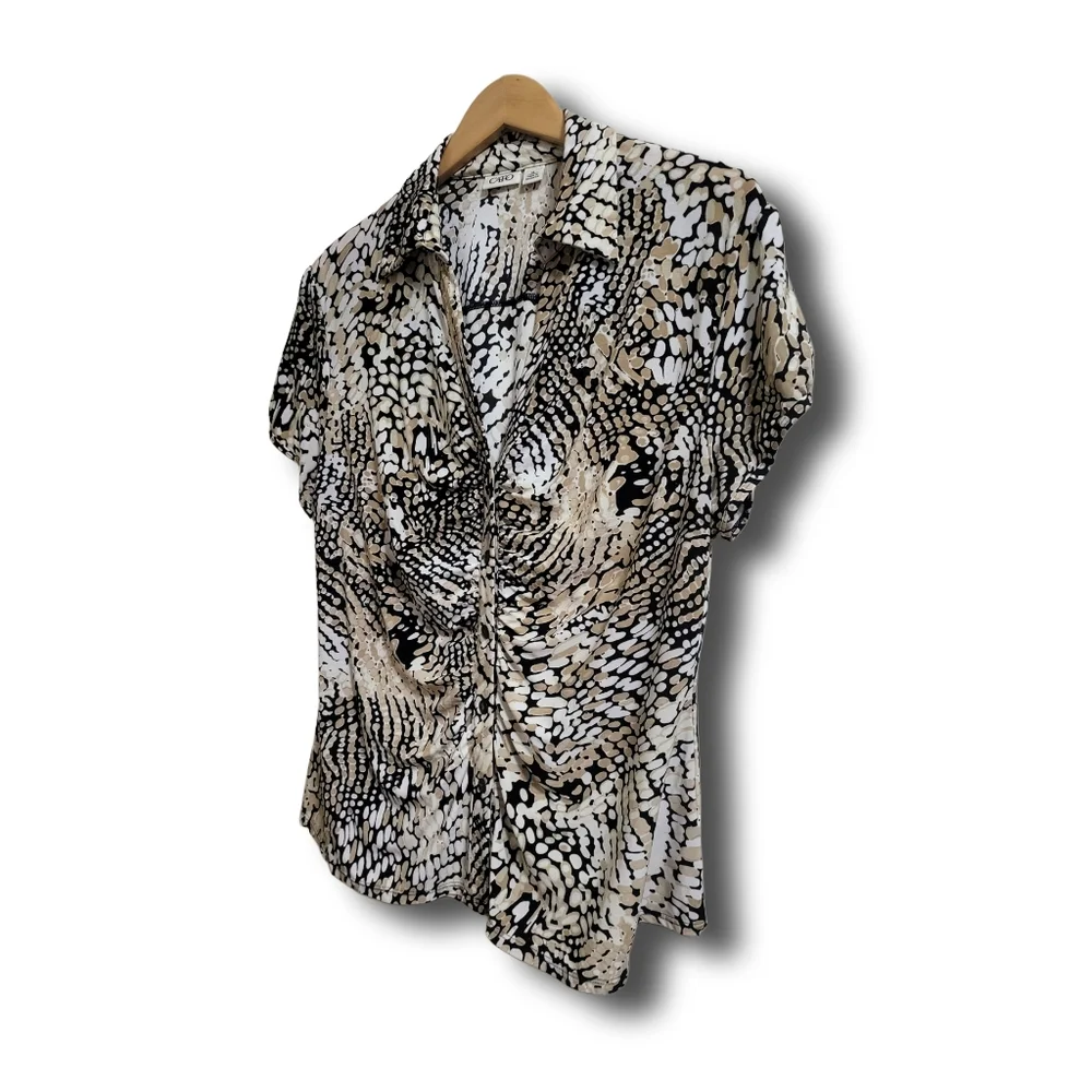 Cato | Tops | Cato Womens Xl Tan Brown Crocodile Print Silky Button ...